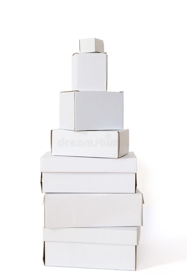 Isolated White Boxes of Different Size Standing on Each Other As a High ...