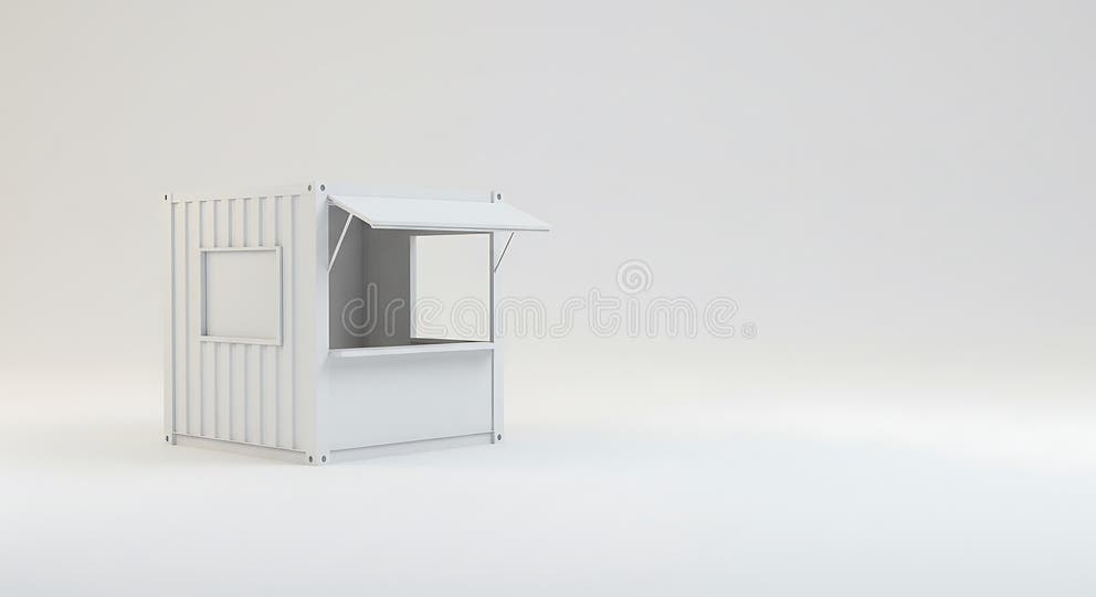 Isolated White Container Kiosk Structure in Clean Minimalist Studio ...
