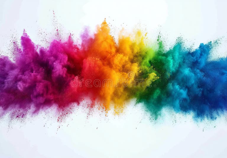 Isolated on White, an Exploding Cloud of Colorful Powder Creates a ...