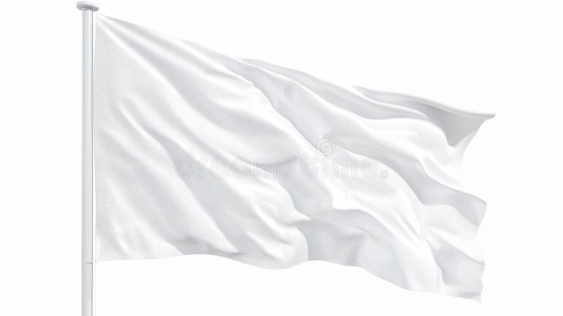 Isolated White Flag on Flagpole Flying in the Wind, 3D Illustration ...
