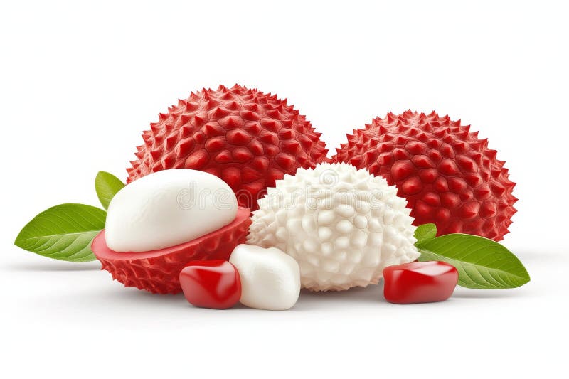 Isolated on White, a Fresh Lychee with Leaves is Displayed, One of the ...