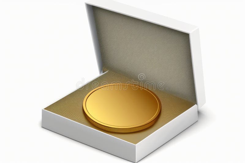 Isolated on White, a Gold Coin Inside Its Box Stock Illustration ...