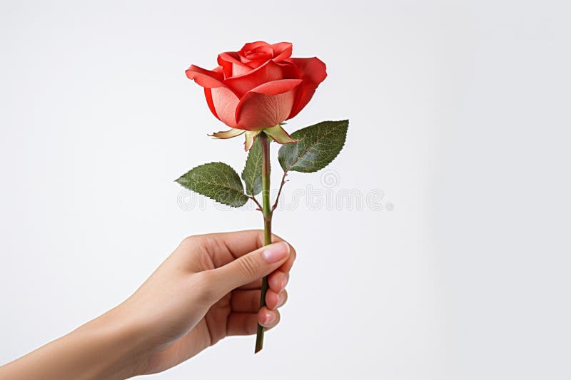 Isolated on White Hand Holding a Red Plastic Rose Stock Illustration ...