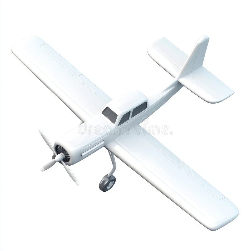 White Single-Engine Propeller Airplane Isolated on White Background ...