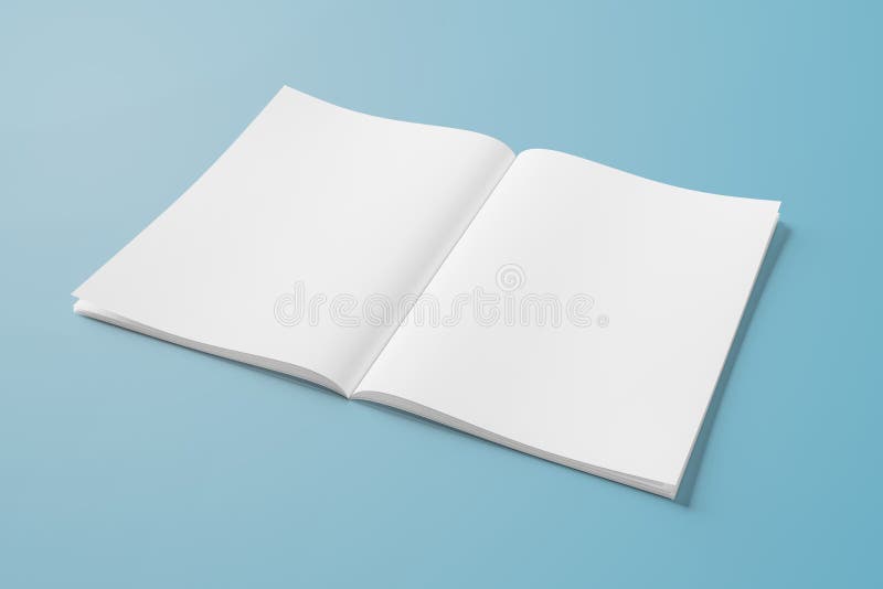 Isolated White Open Magazine Mockup on Blue 3D Rendering Stock ...