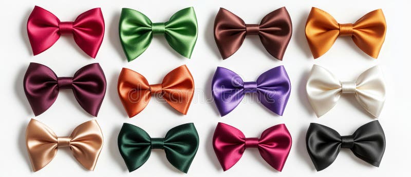 Isolated White Set of Decorative Bows with Vertical Ribbons. Stock ...