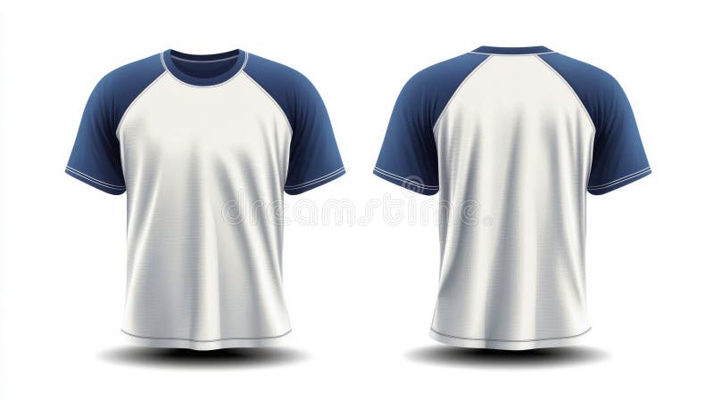 Isolated White T Shirt with Dark Blue Raglan Sleeves Front and Back ...