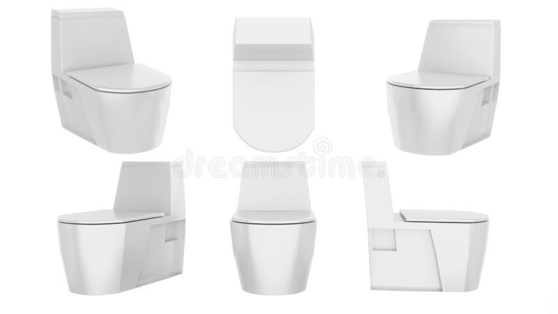 Isolated White Toilet in Straight, Side and Top View,3d Rendering Stock ...