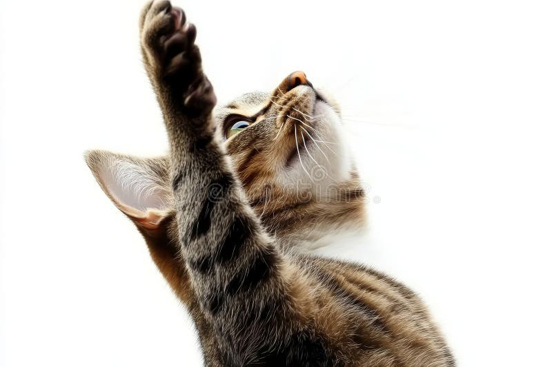 Isolated White Transparent Background Cat Playing Hunting Stock Photos ...