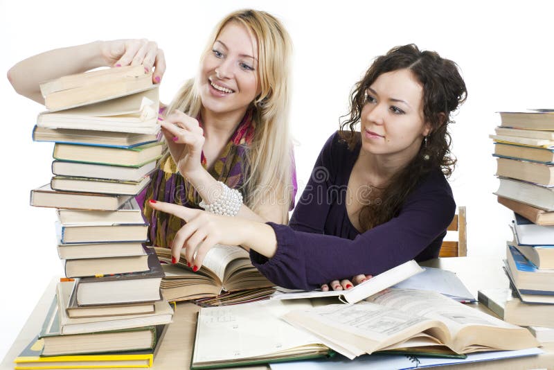 Isolated on White Two Girls with Books Stock Photo - Image of ...