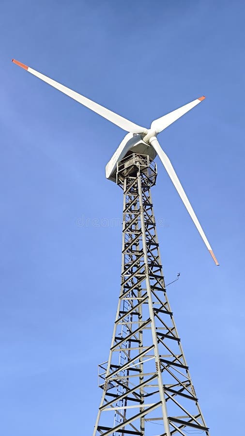 Single Wind Turbine in the Azure Sky Stock Photo - Image of wind ...