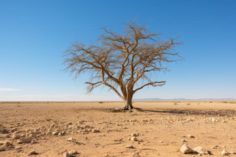 Isolated Withered Tree in Arid Desert Surrounded by Parched, Cracked ...