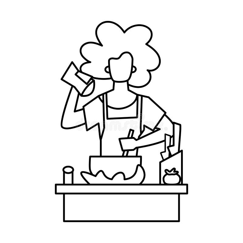Isolated Woman Coocking Draw Vector Illustration Stock Vector ...