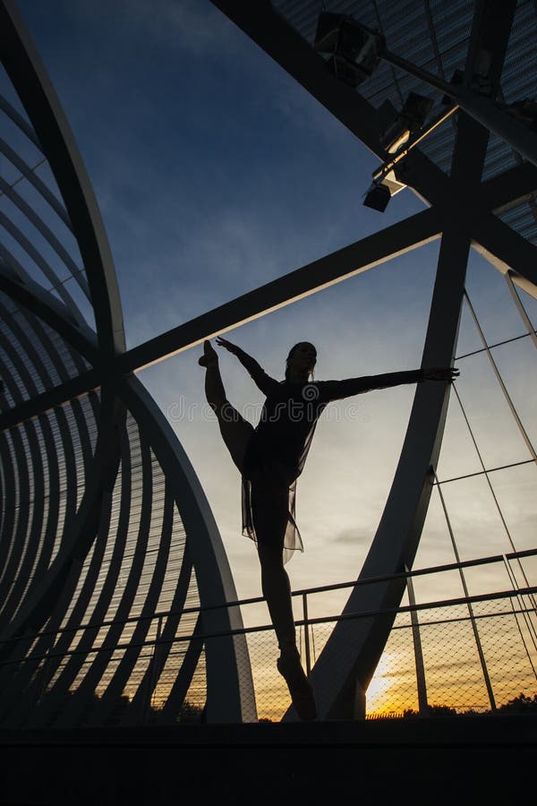 Isolated Woman Exercising Ballet on a Modern Bridge Stock Image - Image ...