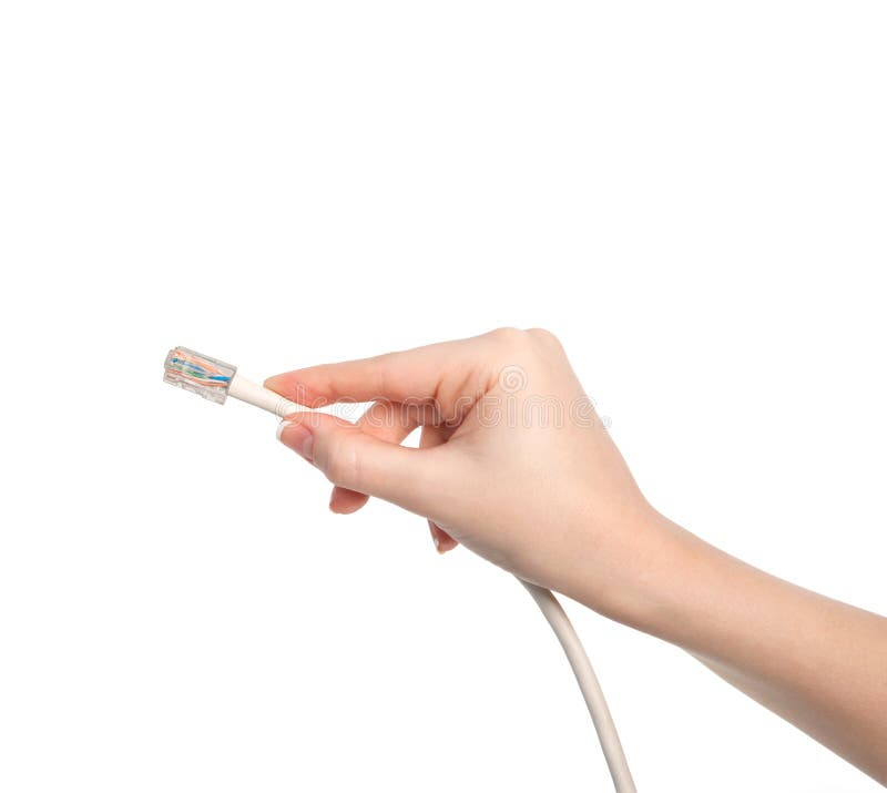 Isolated Woman Hand Hold a Computer Cable Stock Photo - Image of ...
