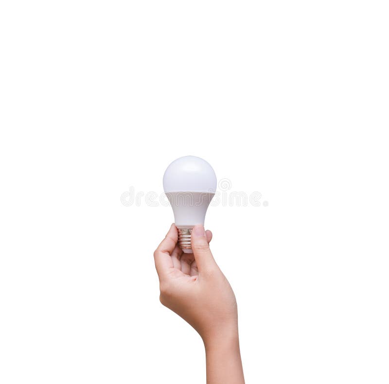 144 Isolated Woman Hand Holding Led Bulb White Background Stock Photos ...
