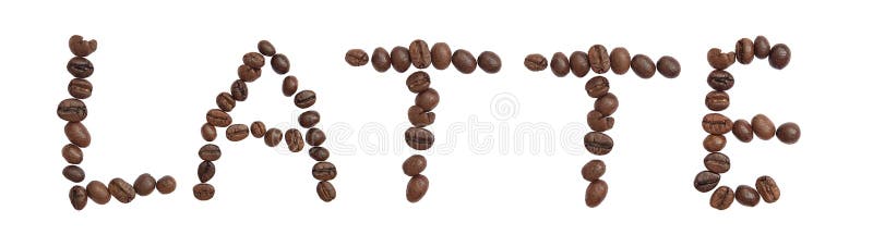 Latte Word Written with Wooden Letters on Coffee Beans Heap Stock Photo ...