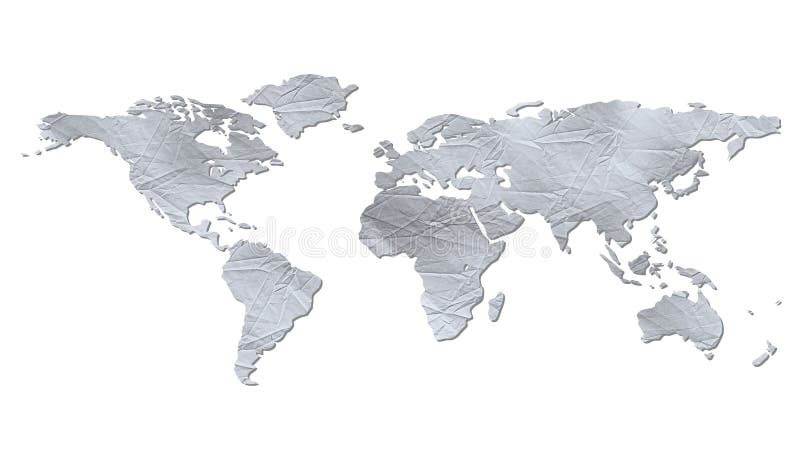 Isolated World Map - Wrinkled Paper Texture Stock Illustration ...