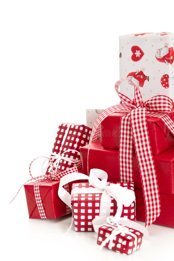 Isolated Wrapped Red Christmas Presents Stock Photo - Image of giftbox ...