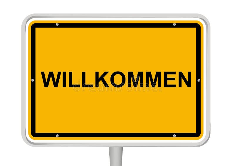 Isolated Yellow German Welcome Sign Stock Illustration - Illustration ...