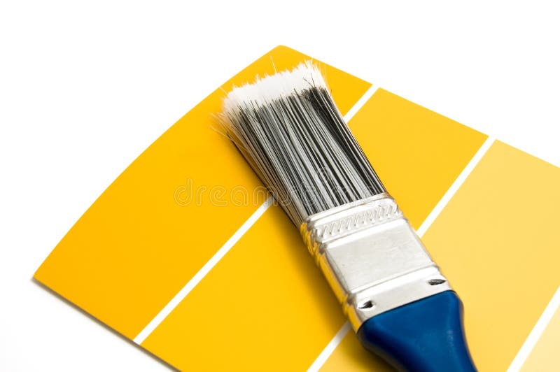 Isolated Yellow Paint Samples with Blue Brush Stock Image - Image of ...