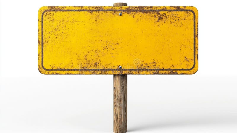 Isolated Yellow Sign with Rust on a Wooden Post Against White ...