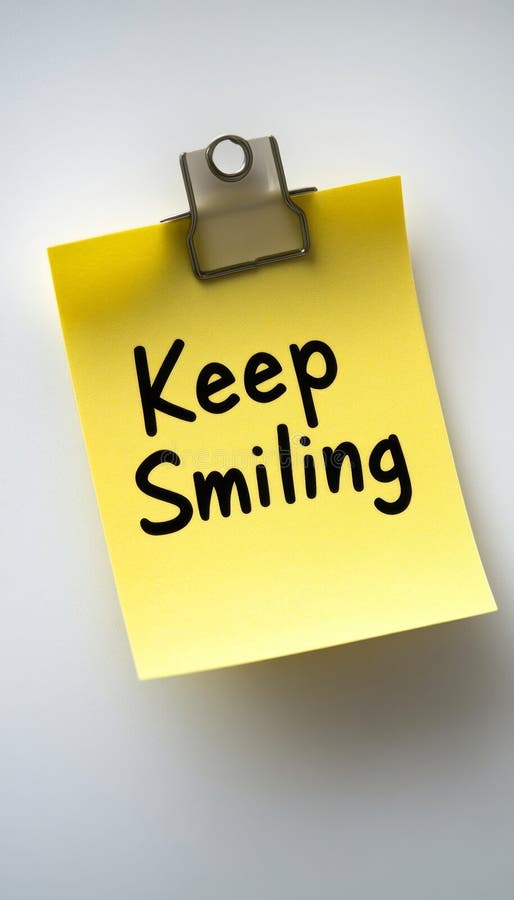 Isolated Yellow Sticky Note with Paperclip, Featuring Keep Smiling ...