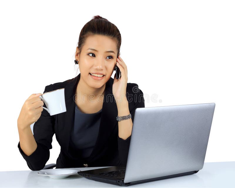 Young Business Woman with Enjoy Working Expression on W Stock Photo ...