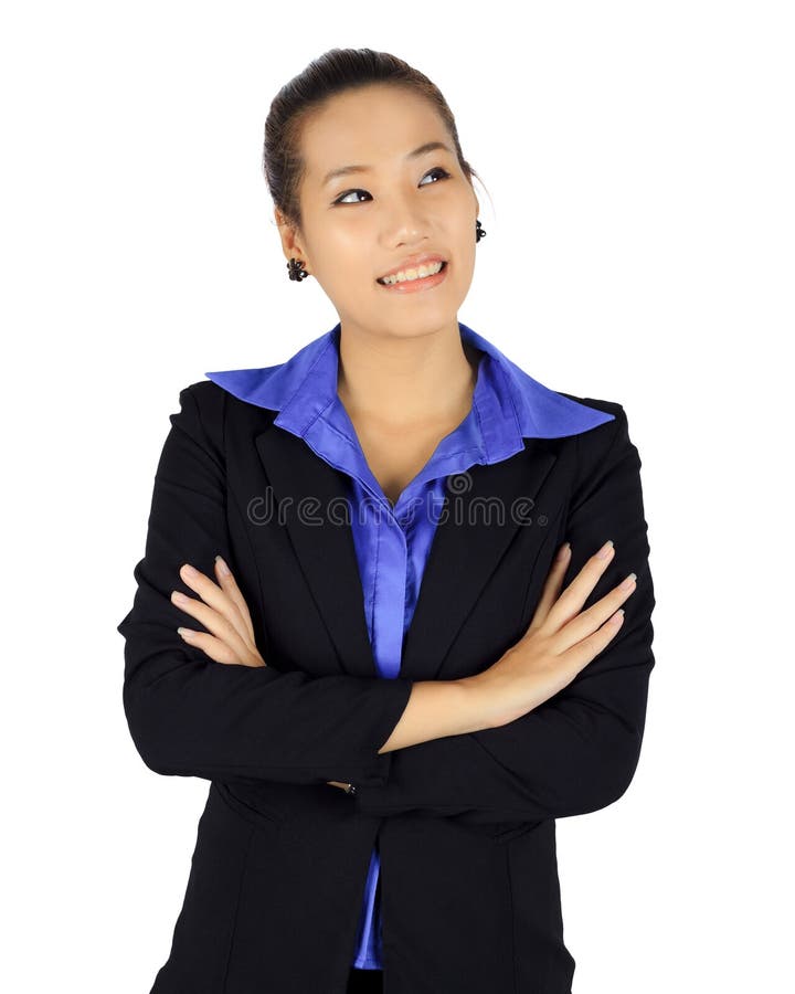 Young Business Woman with Thinking Posture on White Stock Image - Image ...