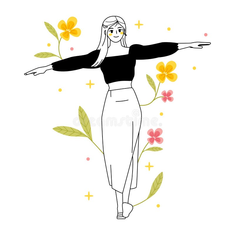 Isolated Young Female Character with Flowers Vector Stock Vector ...