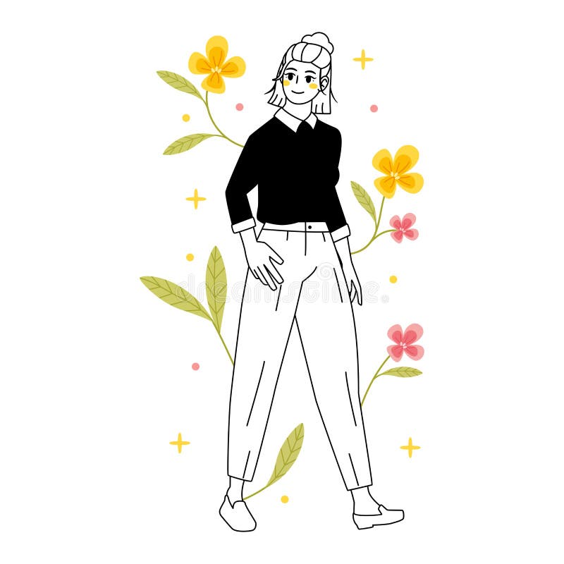 Isolated Young Female Character with Flowers Vector Stock Vector ...