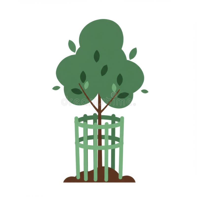 Isolated Young Tree Protected by Light Green Cage with Soil in White ...
