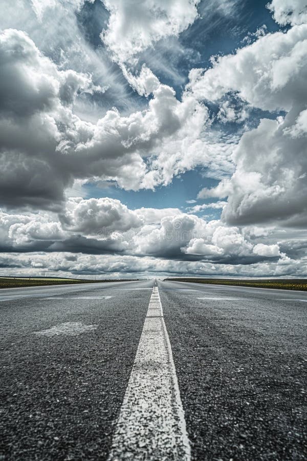 Isolation of Straight Highway Road with Clouds Stock Image - Image of ...