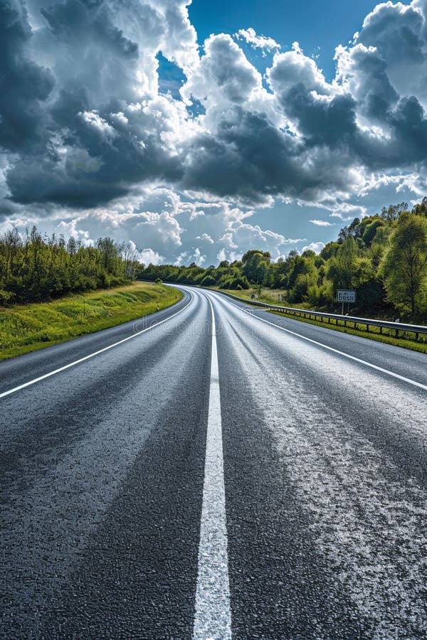 Isolation of Straight Highway Road with Clouds Stock Photo - Image of ...