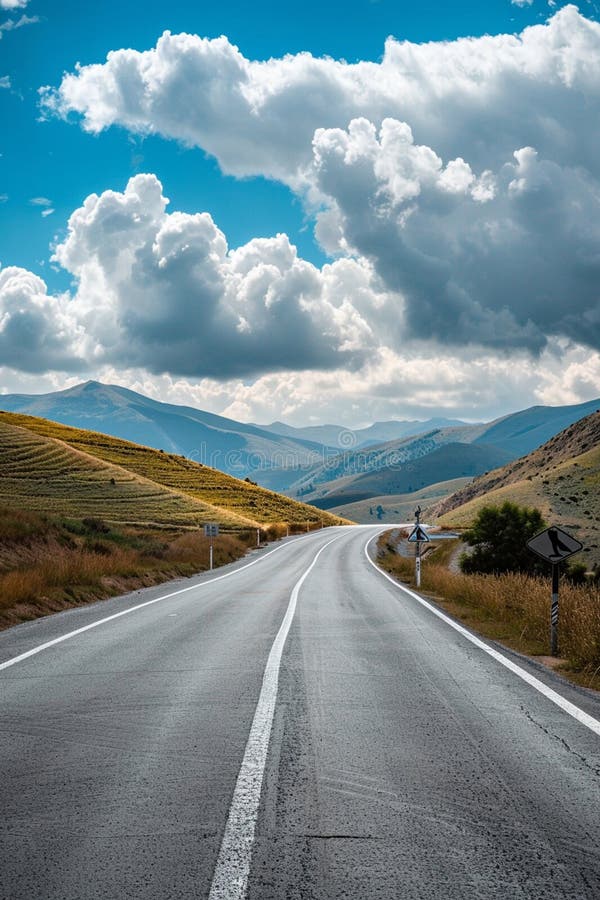 Isolation of Straight Highway Road with Clouds Stock Photo - Image of ...
