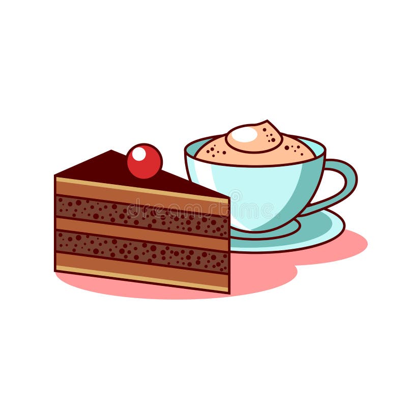 Isolerade kaffe och kaka vektor illustrationer. Illustration av modell ...