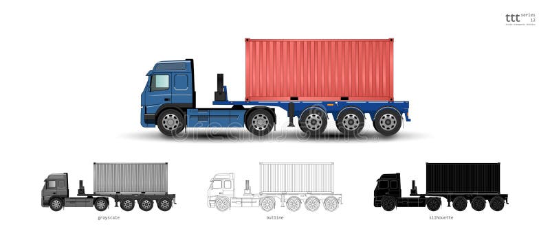 Isolierblauer LKW. Sattelschlepper Mit 20 Ft Container. Vektor ...
