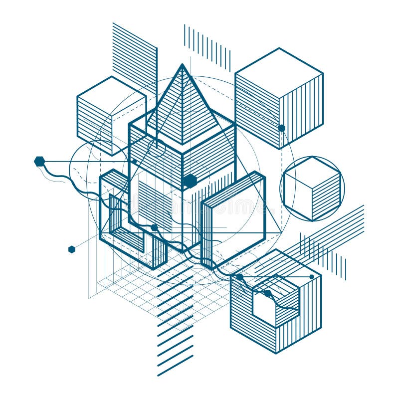 Isometric Abstract Background with Linear Dimensional Shapes, Vector 3d ...