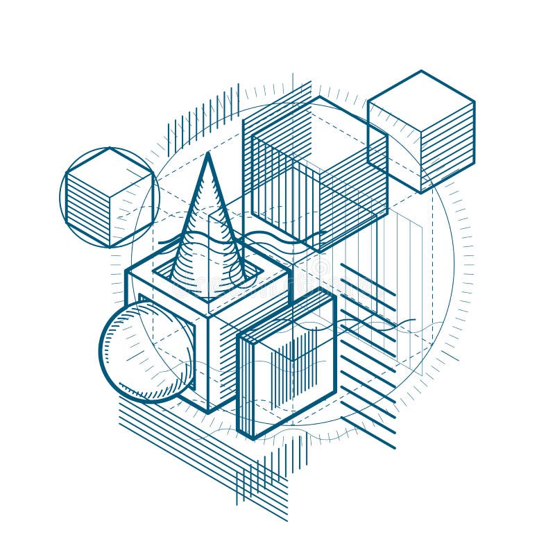 Isometric Abstract Background with Linear Dimensional Shapes, Vector 3d ...