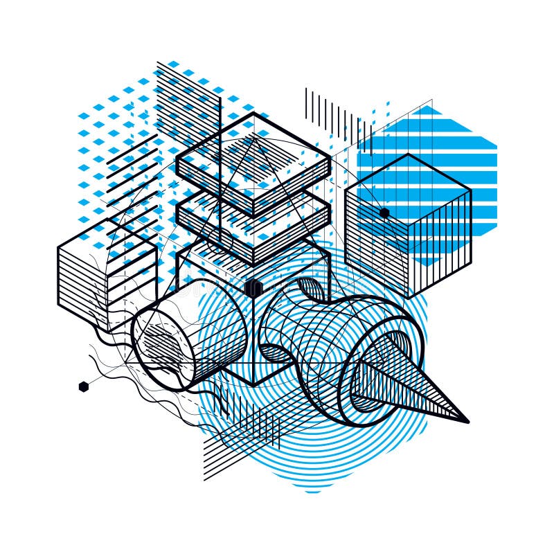 Isometric Abstract Background with Lines and Other Different Elements ...