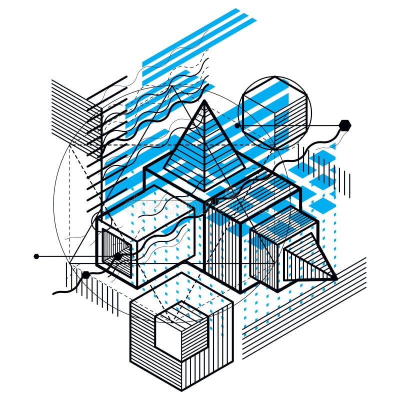 Isometric Abstract Background with Lines and Other Different Elements ...