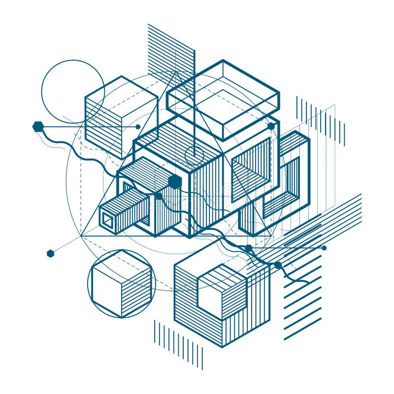 Isometric Abstract Background with Lines and Other Different Elements ...
