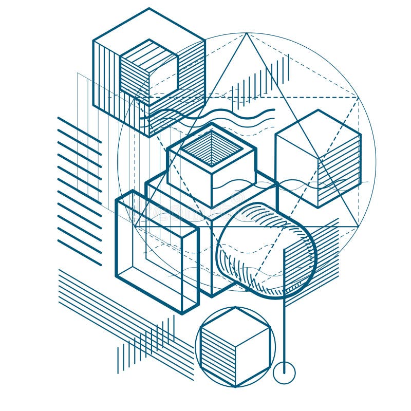 Isometric Abstract Background with Lines and Other Different Elements ...