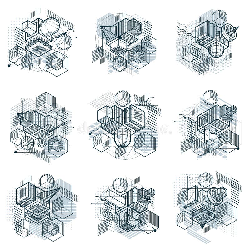 Isometric Abstract Backgrounds with Linear Dimensional Shapes, V Stock ...