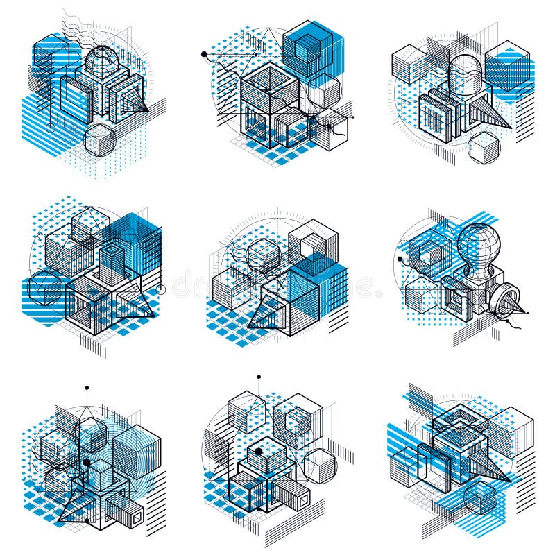 Isometric Abstract Backgrounds with Linear Dimensional Shapes, Vector ...