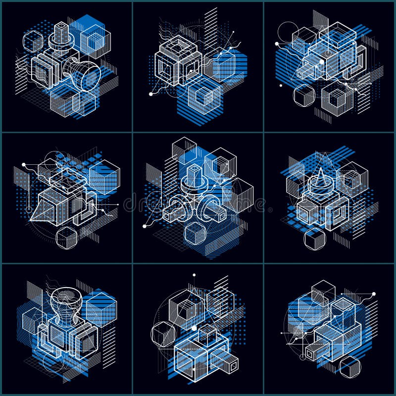 Isometric Abstract Backgrounds with Lines and Other Different Elements ...