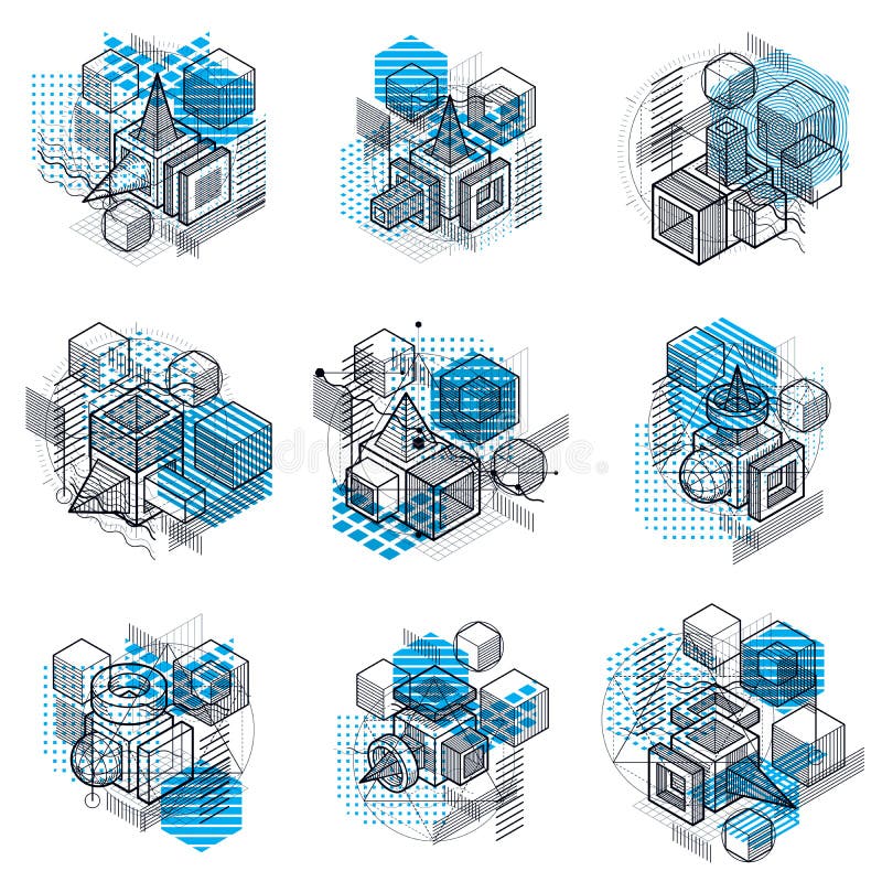 Isometric Abstract Backgrounds with Lines and Other Different Elements ...