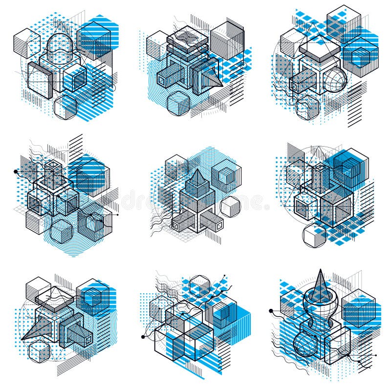 Isometric Abstract Backgrounds with Lines and Other Different Elements ...