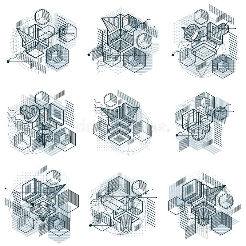 Isometric Abstract Backgrounds with Lines and Other Different Elements ...
