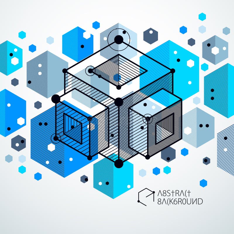 Isometric Abstract Blue Background with Linear Dimensional Cube Stock ...